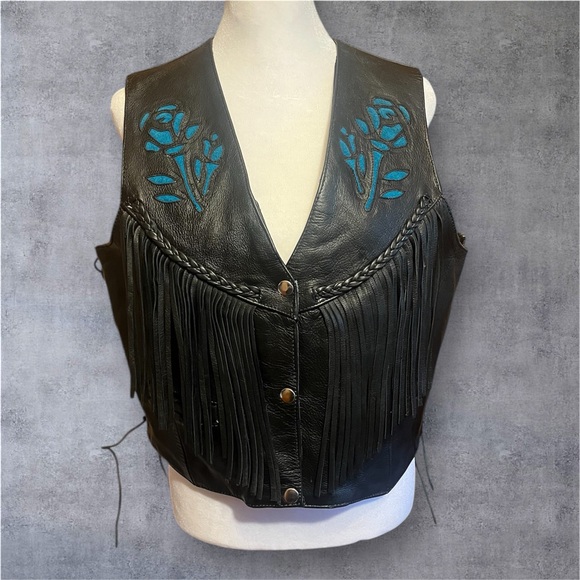Unik | Jackets & Coats | Unik Genuine Black Leather Vest With Blue ...